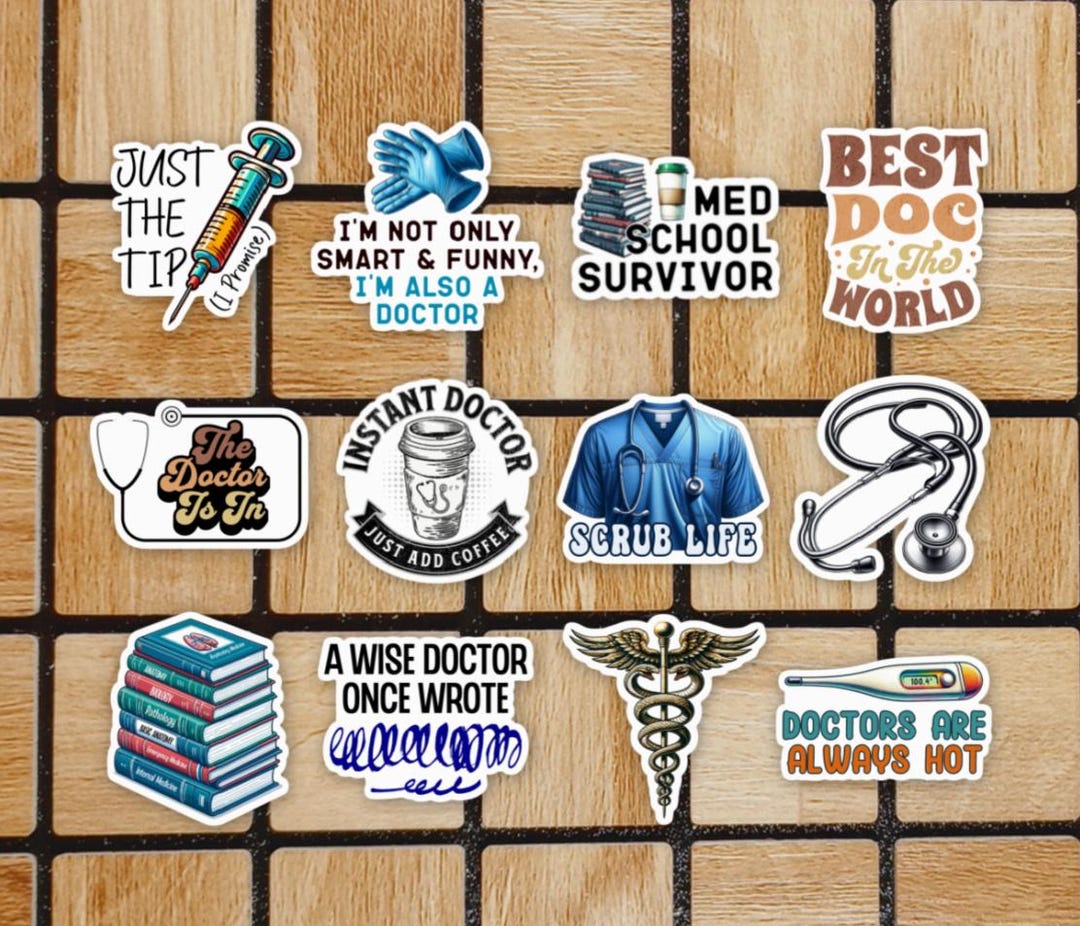Set of 12 Funny Doctor Stickers Vinyl - 2" Die Cut Sticker Pack ...