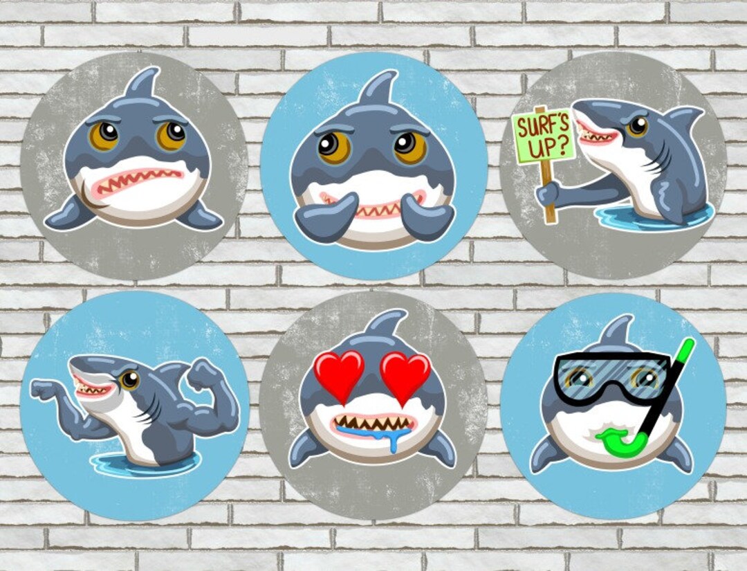 Cartoon Shark Sharks Set of 6 Pinback Buttons Scrapbook Flair - Etsy