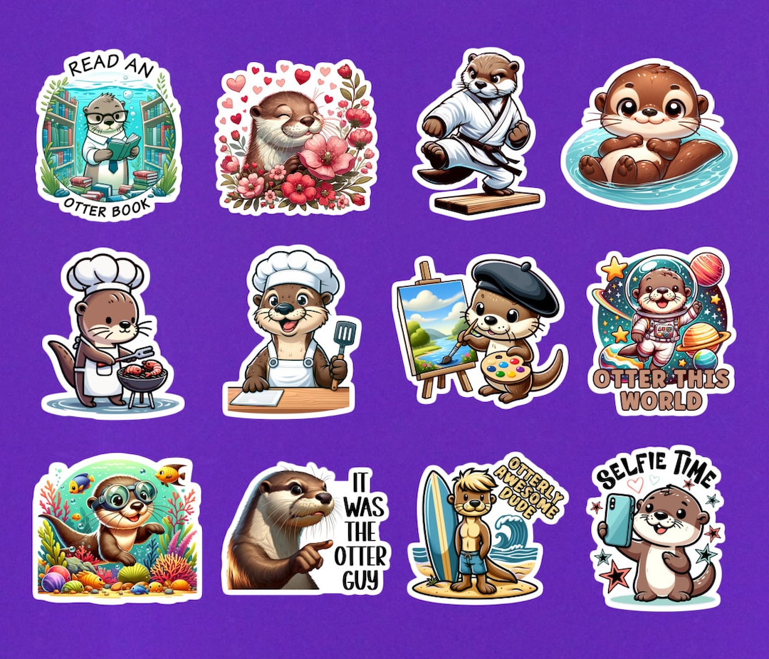 Set of 12 Sea Otter Stickers 2 Die Cut Otters Sticker Pack Cute Laptop ...