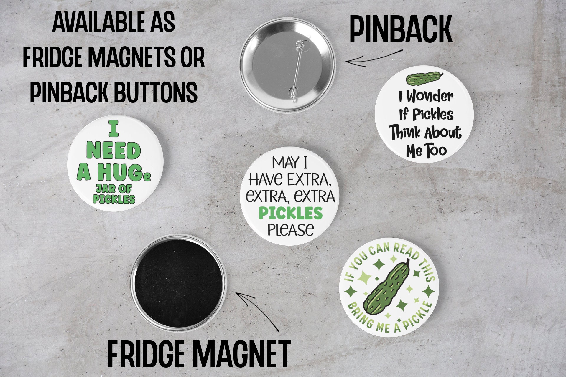Funny Pickle Themed 2.25" Pinback Button Pins Flair or Fridge Magnets ...