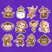 Set of 12 Cute Monkey Stickers / Monkey Sticker Pack / 2 Size / Animal ...