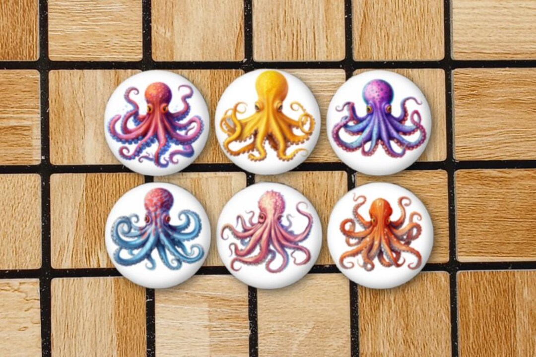 Set of 6 Octopus Fridge Magnets or Octopus Pin Pinback Buttons ...