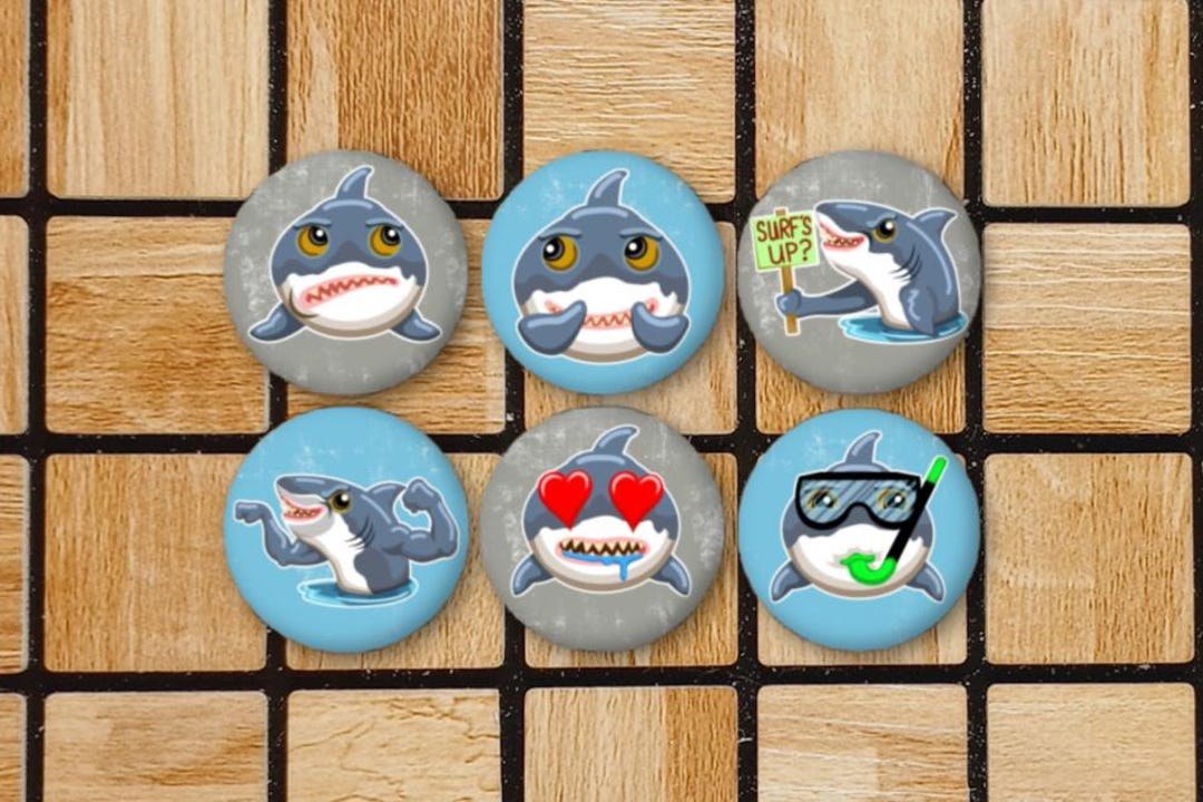 Cartoon Shark Sharks Set of 6 Pinback Buttons Scrapbook Flair or Fridge ...