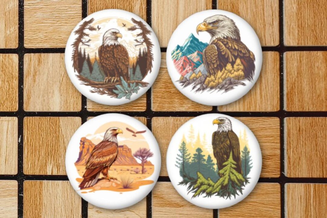 Set of 4 Eagle Magnets or Pinback Button Pins - 2.25" Size - Eagle ...