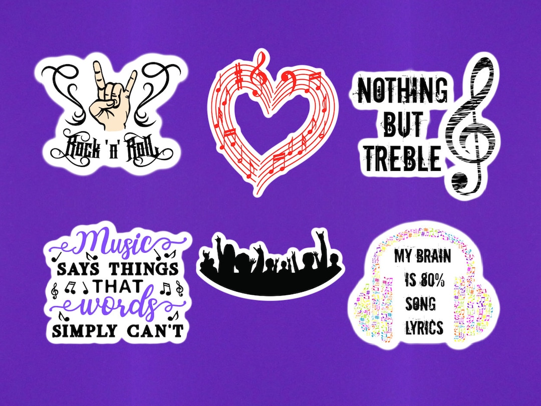 Music Sticker Pack Set of 6 Die-cut Music Laptop Stickers 3 Size ...