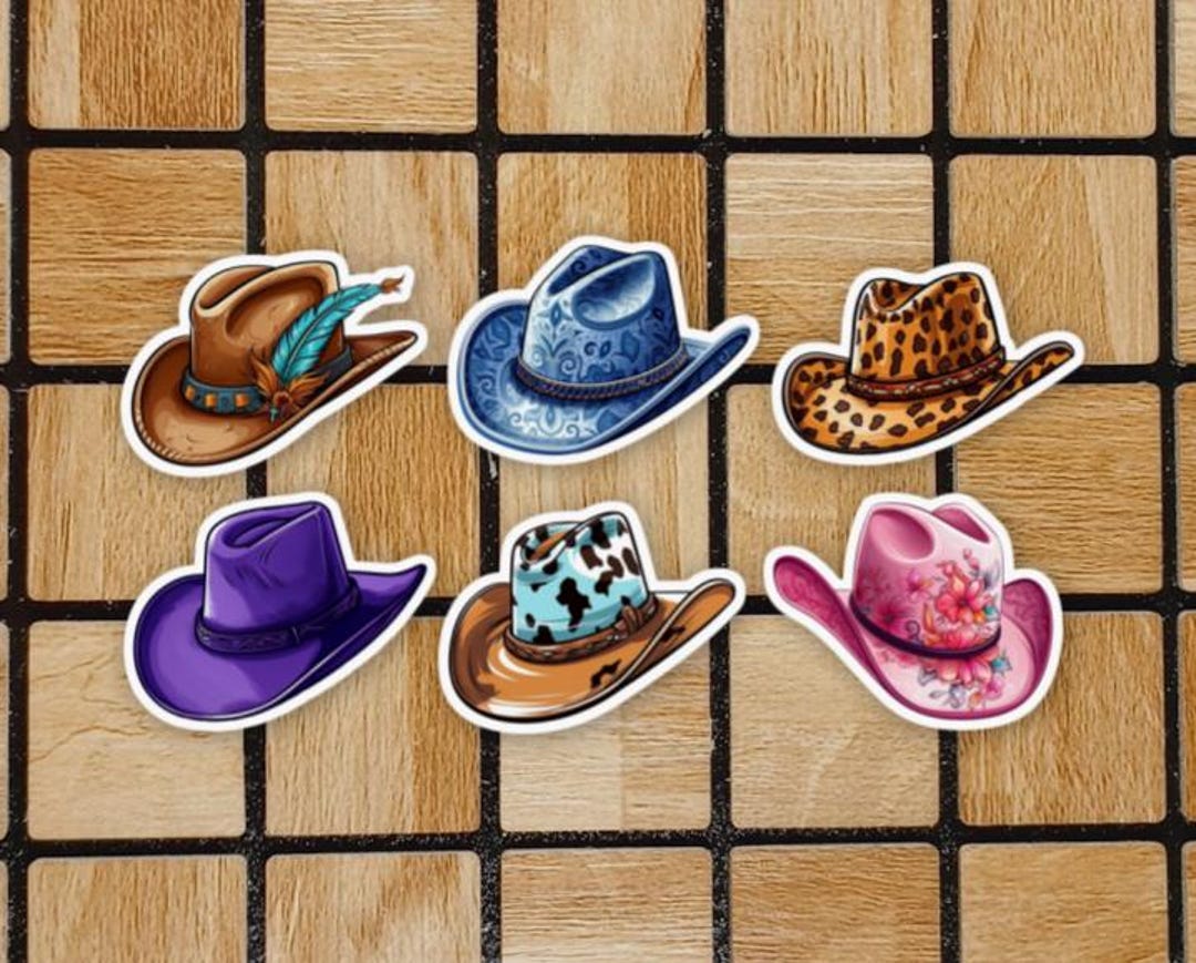 Set of 6 Cowboy Hat Stickers - Cowgirl Die Cut Sticker Pack - Cute ...