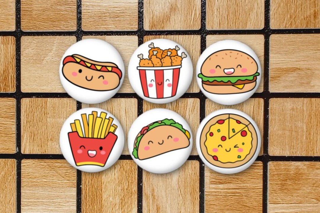 Set of 6 Cute Kawaii Food Magnets or Pinback Button Pins 1.25 Size ...