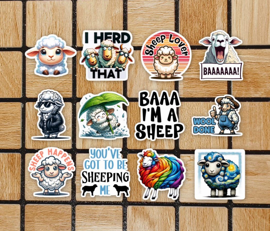Set of 12 Sheep Stickers Vinyl - 2" Die Cut Sticker Pack - Barnyard ...