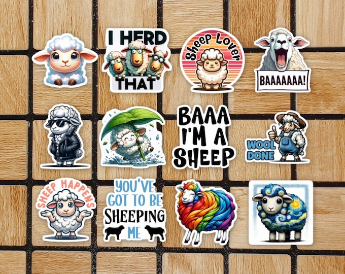 Set of 12 Sheep Stickers - 2" Die Cut Sticker Pack - Barnyard Farm ...