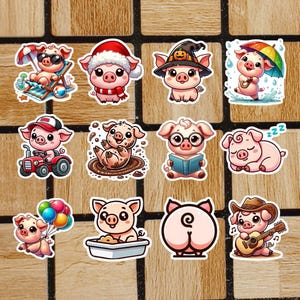 Set of 12 Pig Stickers - Kawaii Sticker Pack - 2" Size - Pig Gifts for ...