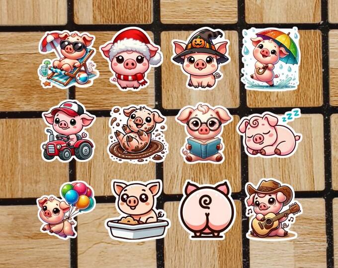 Set of 12 Pig Stickers Kawaii Sticker Pack 2 Size Pig Gifts for Pig ...