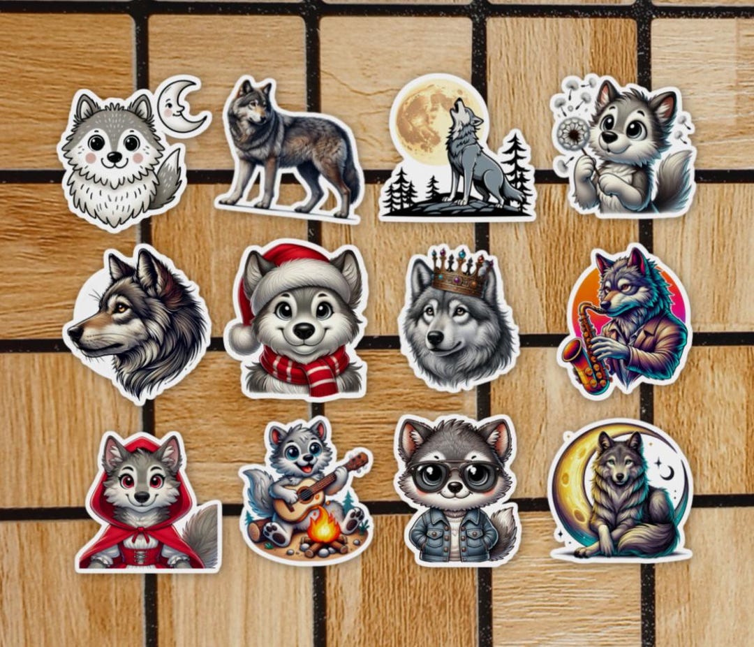 Sticker Pack of 6 Wolf Stickers - Cool Wolf Art Sticker - Laptop ...