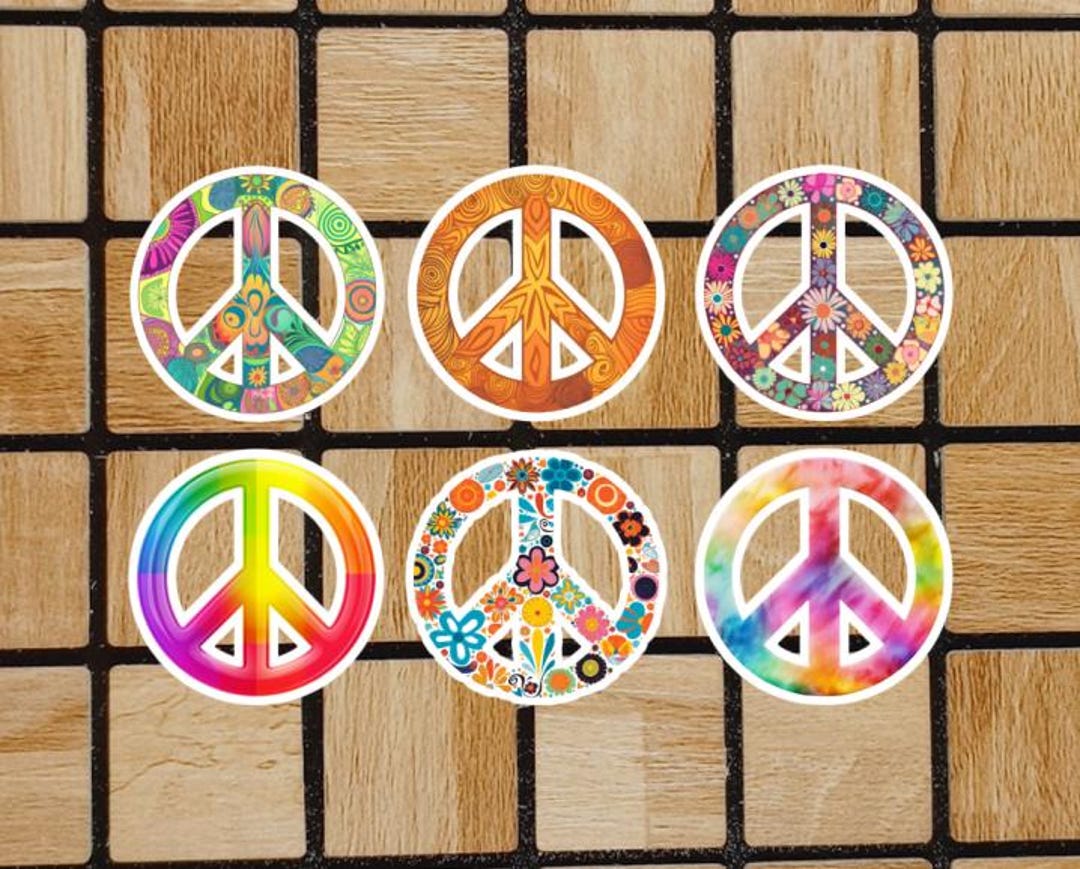 Set of 6 Peace Sign Sticker Pack - Cute Peace Sticker - Hippie Decor ...
