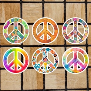 Set of 6 Peace Sign Sticker Pack - Cute Peace Sticker - Hippie Decor ...