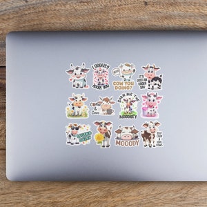 Funny Cow Stickers - Mini Cow Sticker Pack 12 Stickers - 2" Die Cut ...