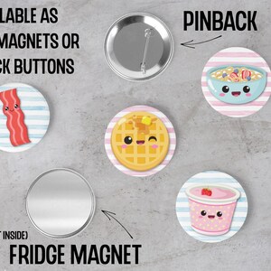 Set of 6 Breakfast Fridge Magnets or Pinback Button Pins - 1.25" Size ...