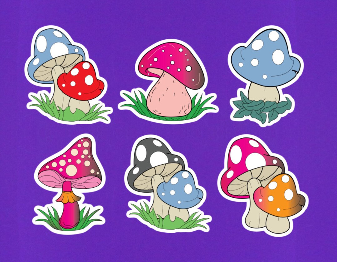 Mushroom Sticker Pack Of 6 Die Cut Stickers Cute Laptop Stickers