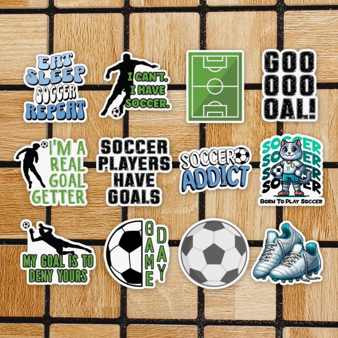 Set of 12 Mini Soccer Stickers - 2" Die Cut Soccer Sticker Pack ...