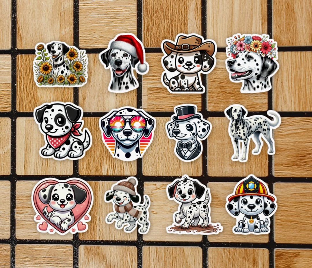 Set of 12 Dalmatian Stickers - Cute Dog Sticker Pack - 2" Size - Laptop ...