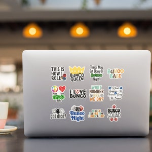 Set of 12 Bunco Stickers - Bunco Sticker Pack - 2" Small Mini Stickers ...
