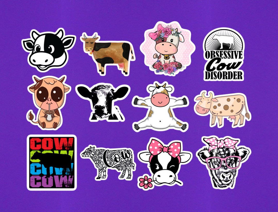 Cow Stickers Mini Cow Sticker Pack 12 Stickers 2 on Their Longest Side ...
