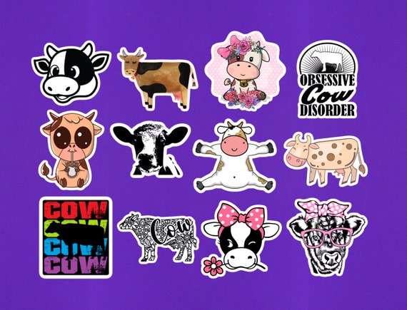 Cow Stickers Mini Cow Sticker Pack 12 Stickers 2 | Etsy