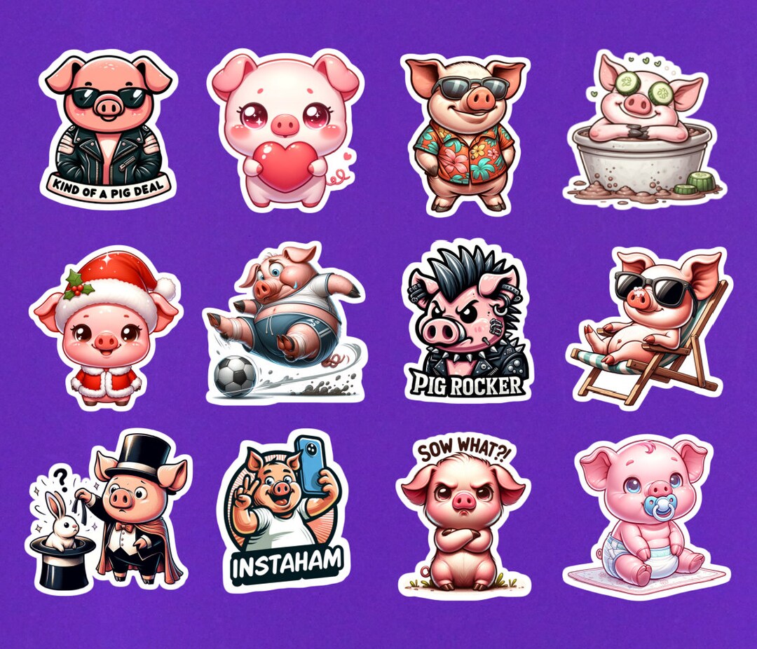 Set of 12 Cute Pig Stickers Pack 2 Size Pig Gifts for Pig Lovers Funny ...