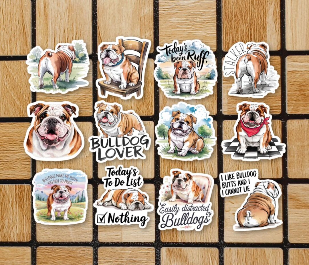 Set of 12 English Bulldog Stickers Pack - Bulldog Sticker - 2" Stickers ...