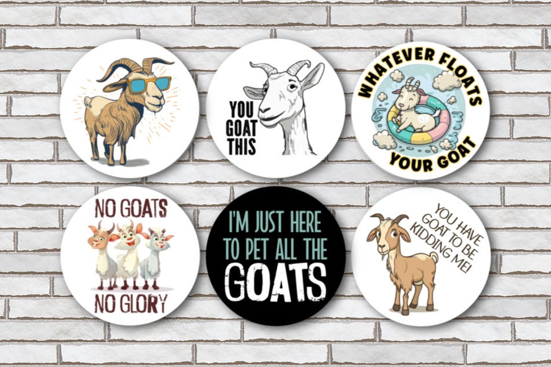 Set of 6 Goat Fridge Magnets or Pinback Button Pins 1.25 Size Cute Goat ...