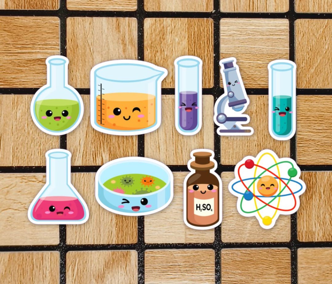 Set of 9 Cute Kawaii Science Stickers 2 Die Cut Stickers Laptop Sticker ...