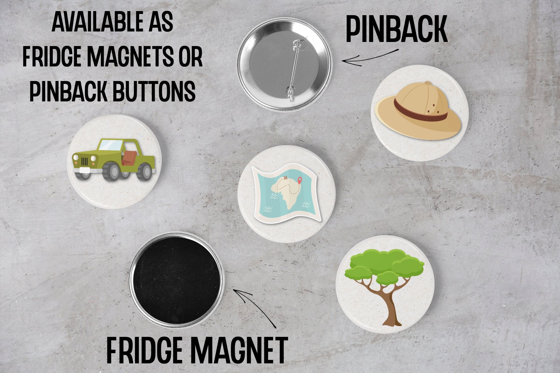Safari Fridge Magnets or Pinback Button Pins / Set of 6 / | Etsy