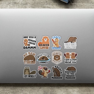 Set of 12 Funny Beaver Stickers Approx 2" on Longest Side Beaver Gift ...