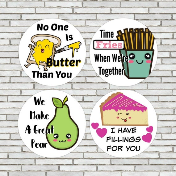 Set of 4 Funny Food Themed Pinback Buttons or Magnets LARGE | Etsy