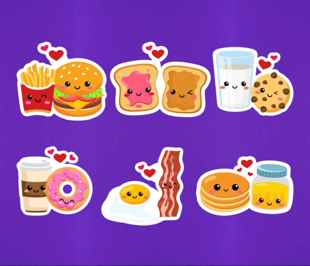 Set of 6 Cute Kawaii Perfect Pair Food Stickers Approx 2 on Longest ...