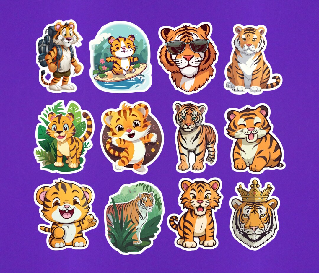 Set of 12 Tiger Stickers / 2 Die Cut Stickers / Cool Tiger Sticker Pack ...