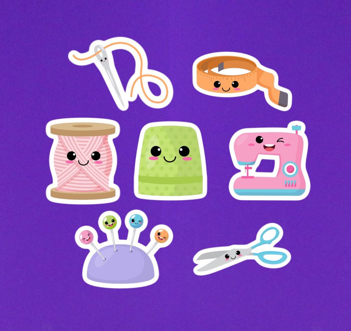 Set Of 7 Cute Kawaii Sewing Stickers 2 On Their Longest | Etsy