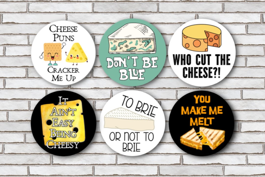 Funny Cheese Pun Fridge Magnets or Pinback Buttons Pin Set of 6 cheese ...