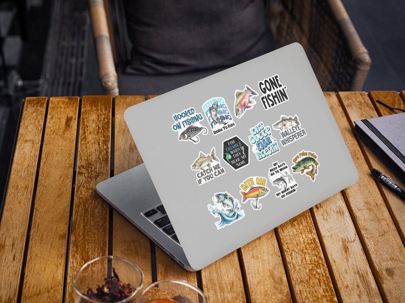 Set of 12 Funny Fishing Stickers Vinyl - 2" Die Cut Fishing Sticker ...