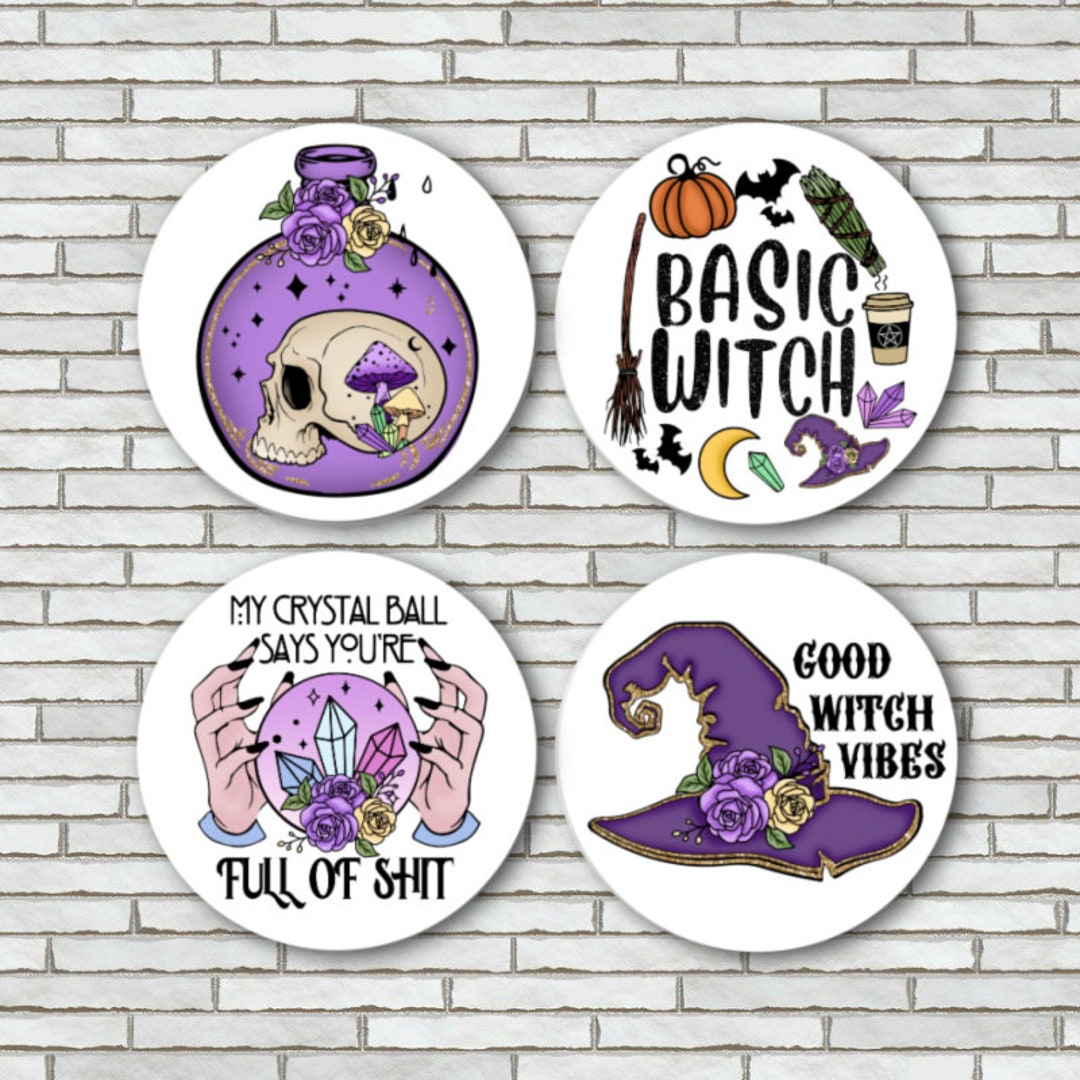 Set of 4 Witch Magnets or Pinback Buttons Pin Witch Gifts Kitchen Witch ...