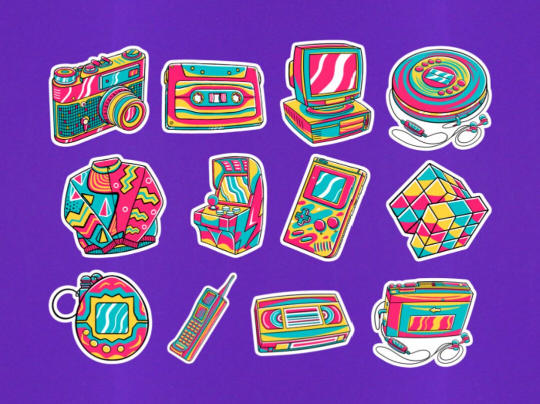 Set of 12 Different 90's Themed Stickers 2 on - Etsy