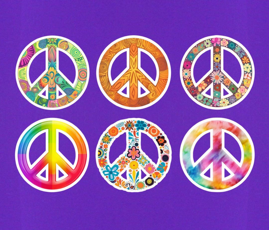 Set of 6 Peace Sign Sticker Pack Cute Peace Sticker Hippie Decor Retro ...