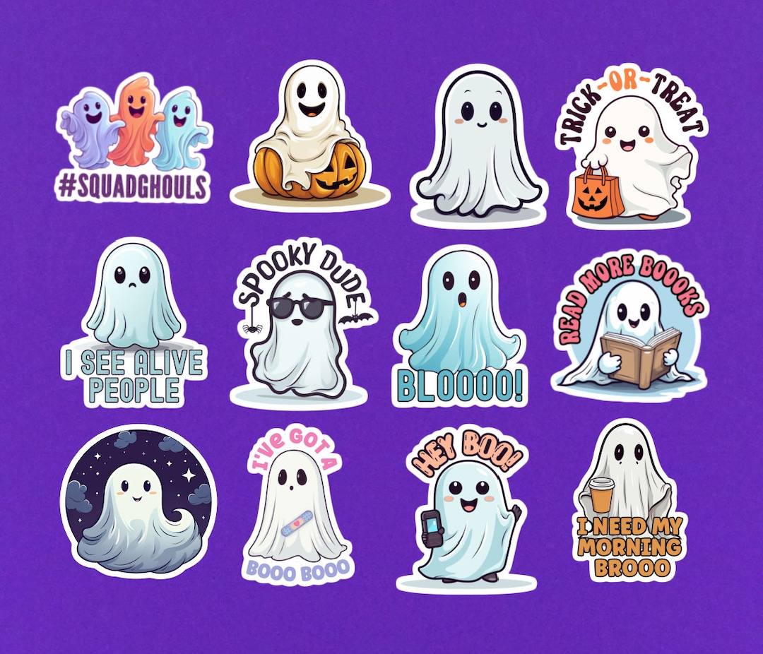 Set of 12 Funny Ghost Stickers Cute Ghost Sticker Pack 2 Die Cut ...