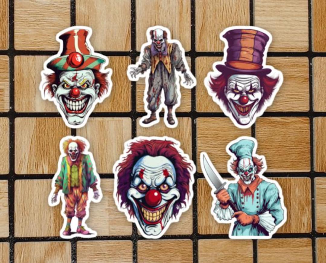 Set of 6 Clowncore Stickers - 3" Die Cut Stickers - Horror Stickers ...