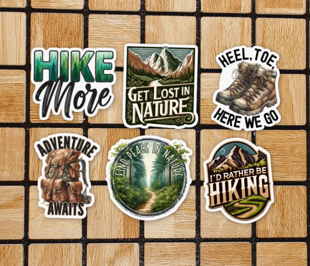 Set of 6 Hiking Stickers Pack - 3" Die Cut Stickers - Hiker Gifts ...