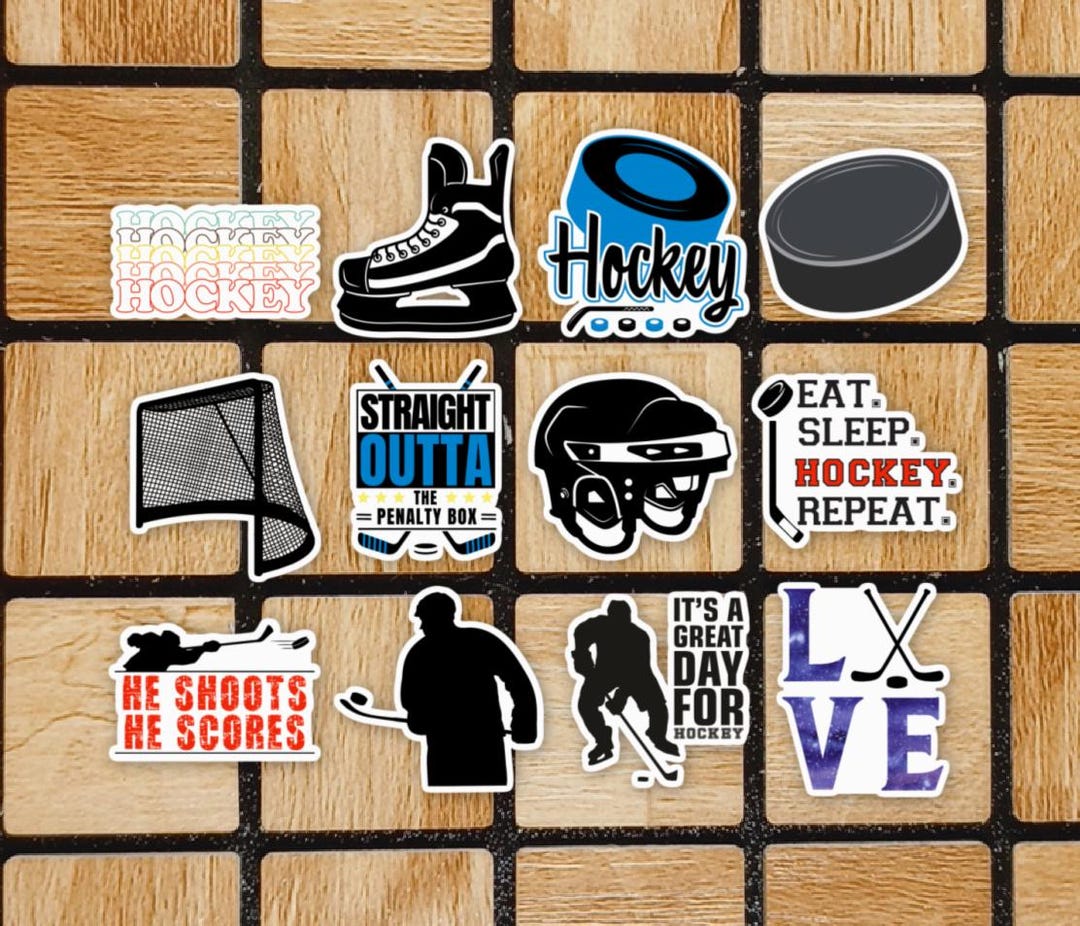 Set of 12 Mini Hockey Stickers - 2" on Their Long Side - Hockey Sticker ...