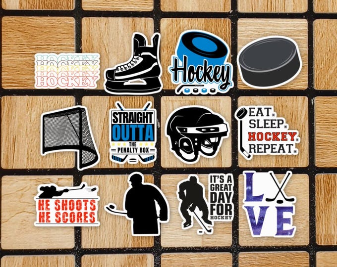 Set of 12 Mini Hockey Stickers - 2" on Their Long Side - Hockey Sticker ...