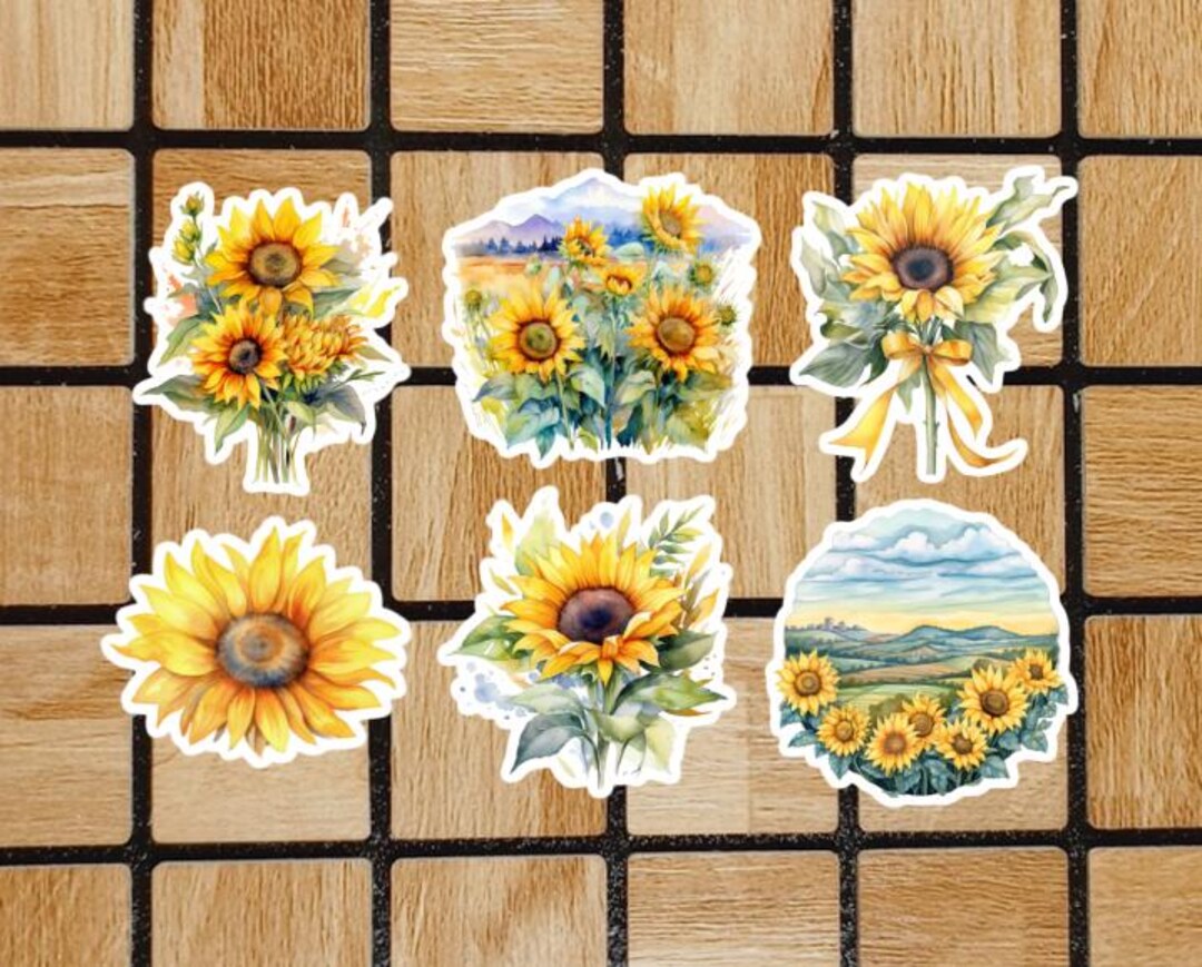 Set of 6 Sunflower Stickers - Watercolor Sticker Pack - 2" or 3" Die ...
