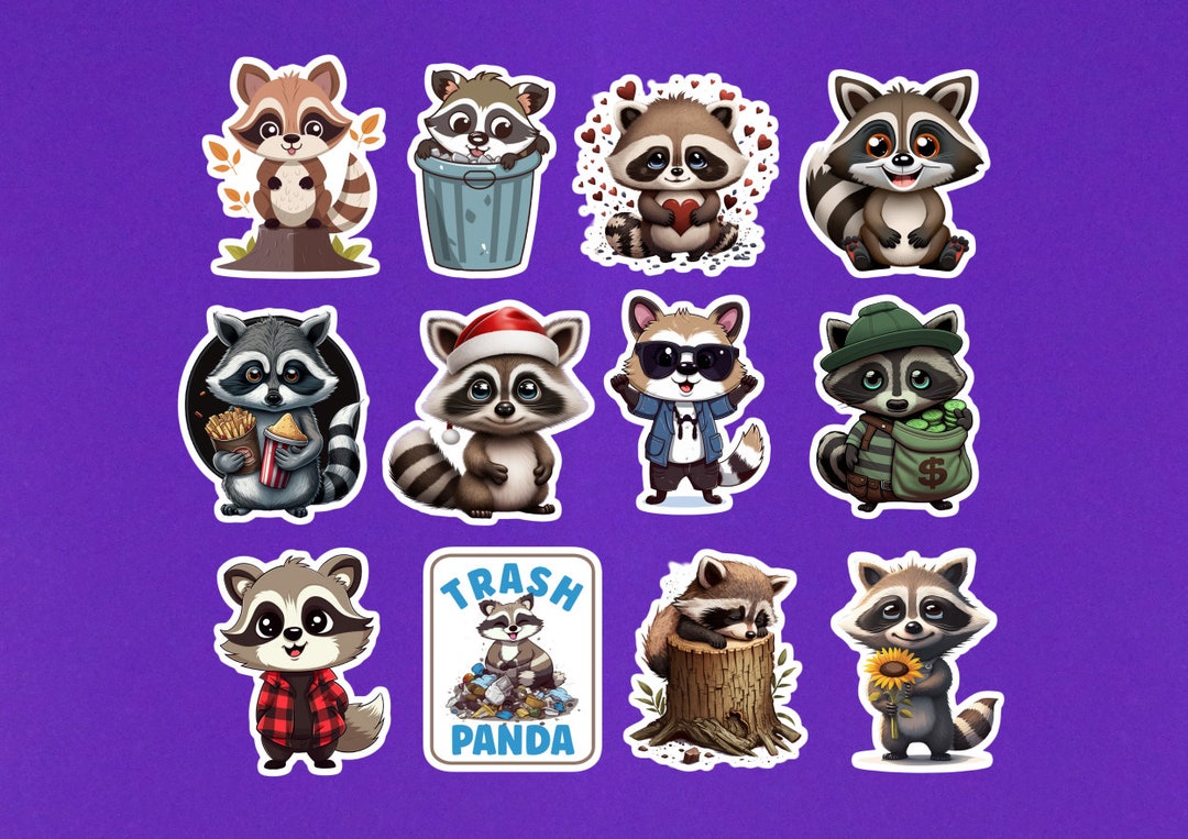 Set of 12 Funny Racoon Stickers Approx 2 on Longest Side Racoon Gift ...