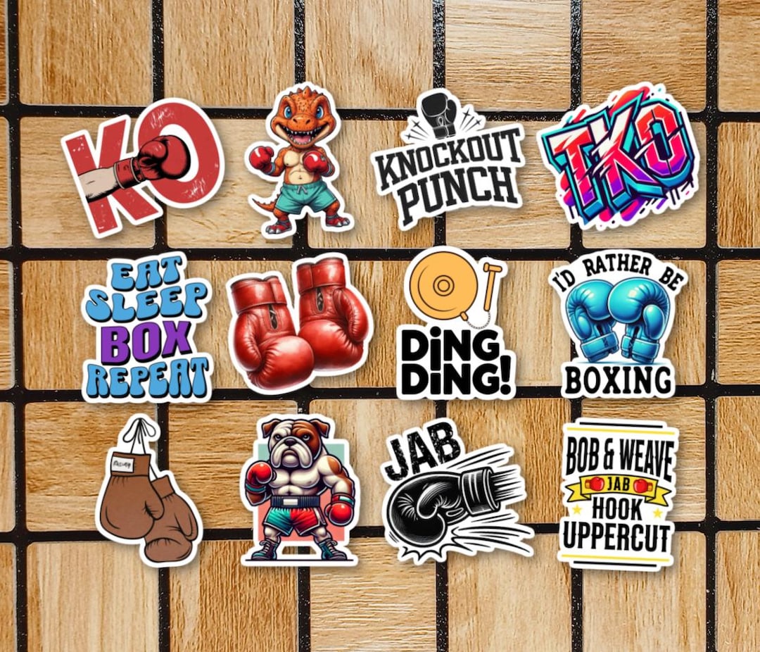 Set of 12 Boxing Stickers - Boxer Sticker Pack - 2" Die Cut Sticker ...