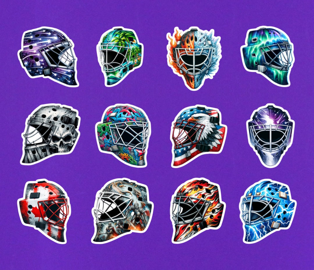 Set of 12 Hockey Goalie Mask Stickers 2 Mini Hockey Sticker Pack Hockey ...